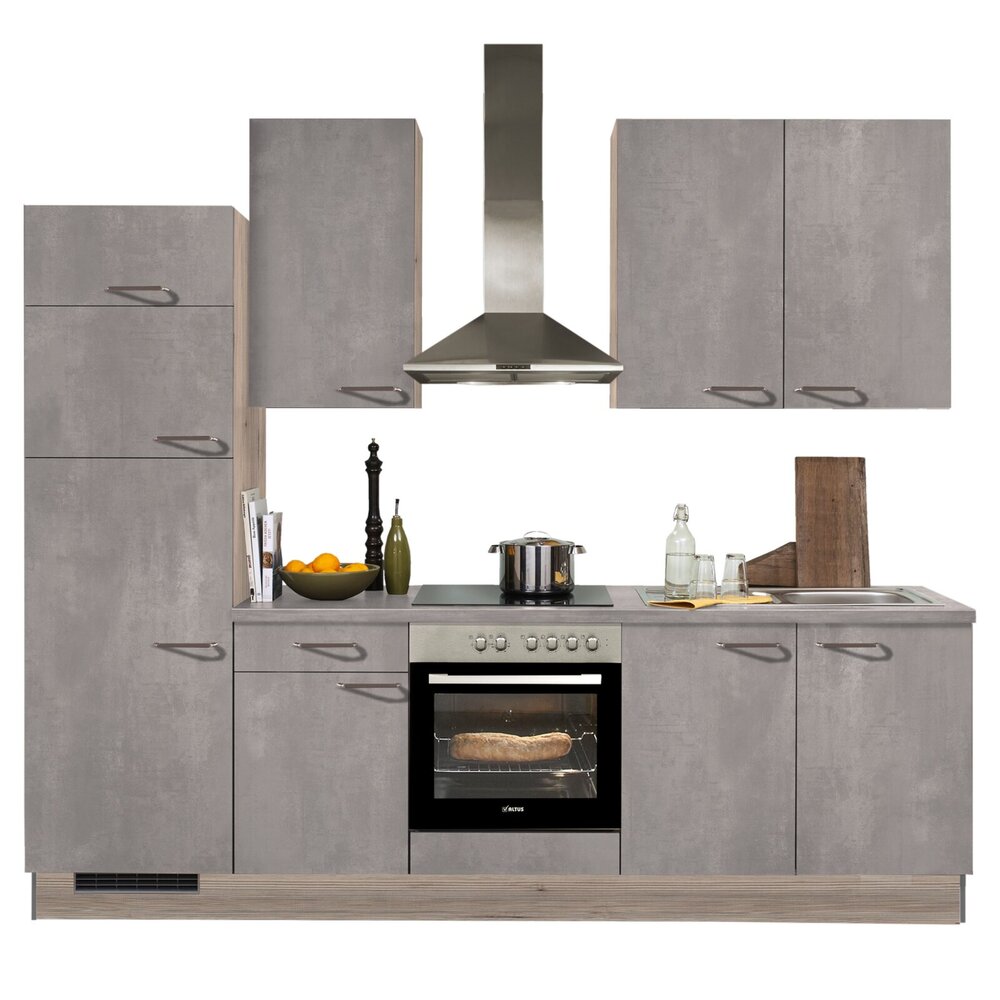 Küchenblock PN100 - Beton Perlgrau - Tanne Clay - mit E-Geräten ...