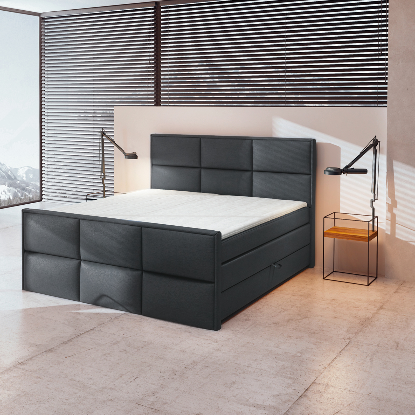 Boxspringbett schwarz Bettkasten H3 180x200 cm Online bei 