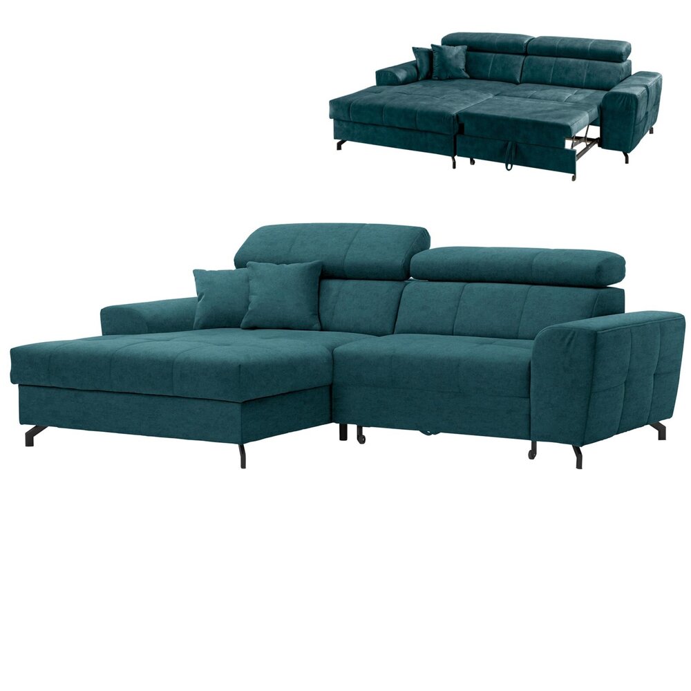 Ecksofa - petrol - Samt - mit Liegefunktion - Recamiere links | Online ...